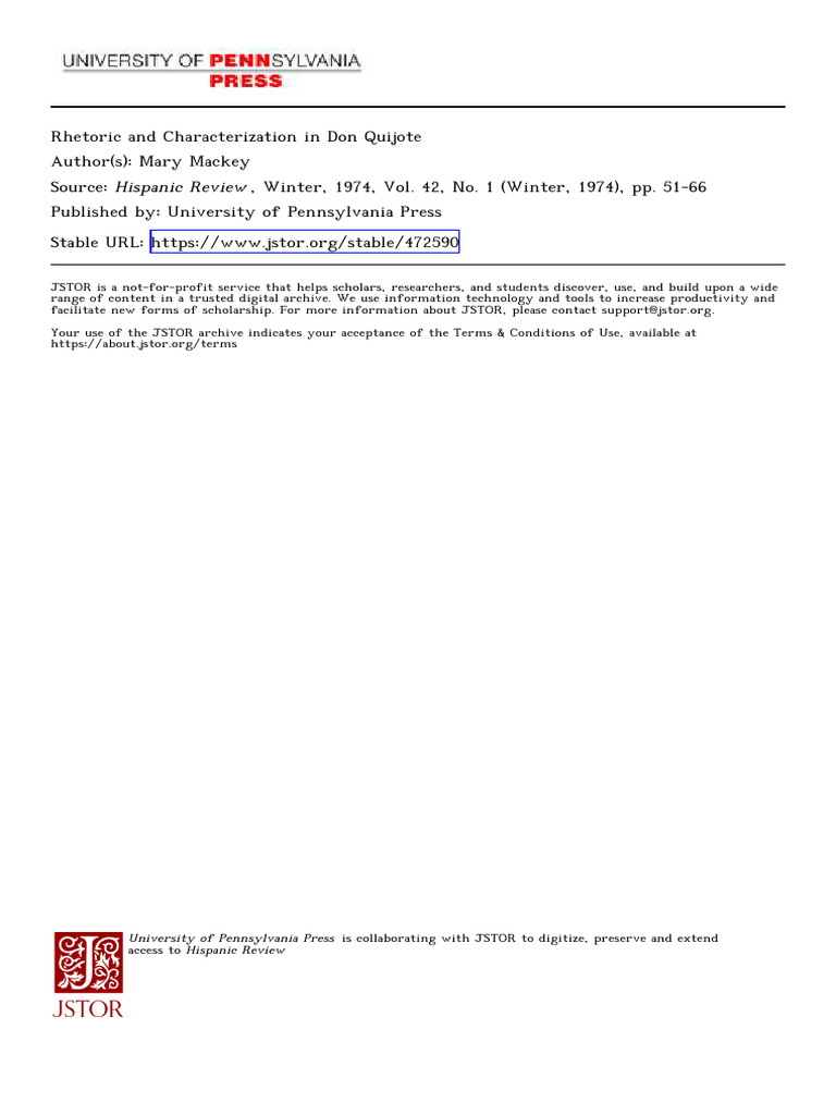 Mackey RhetoricCharacterizationQuijote 1974 | PDF | Rhetoric | Persuasion
