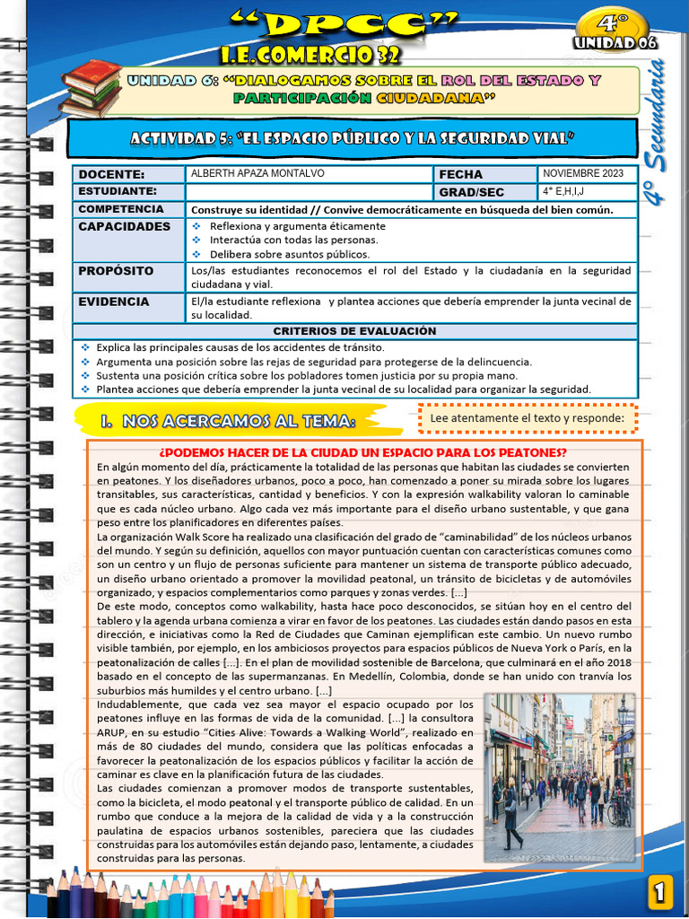 4° DPCC - Actv.05-Unid.6 2023 | PDF | Tráfico | Peatonal