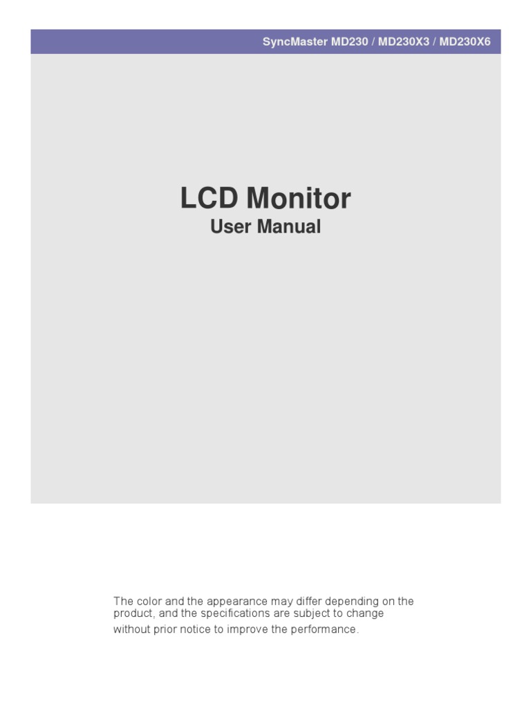 LCD Monitor: User Manual | PDF | Display Resolution | Personal Computers