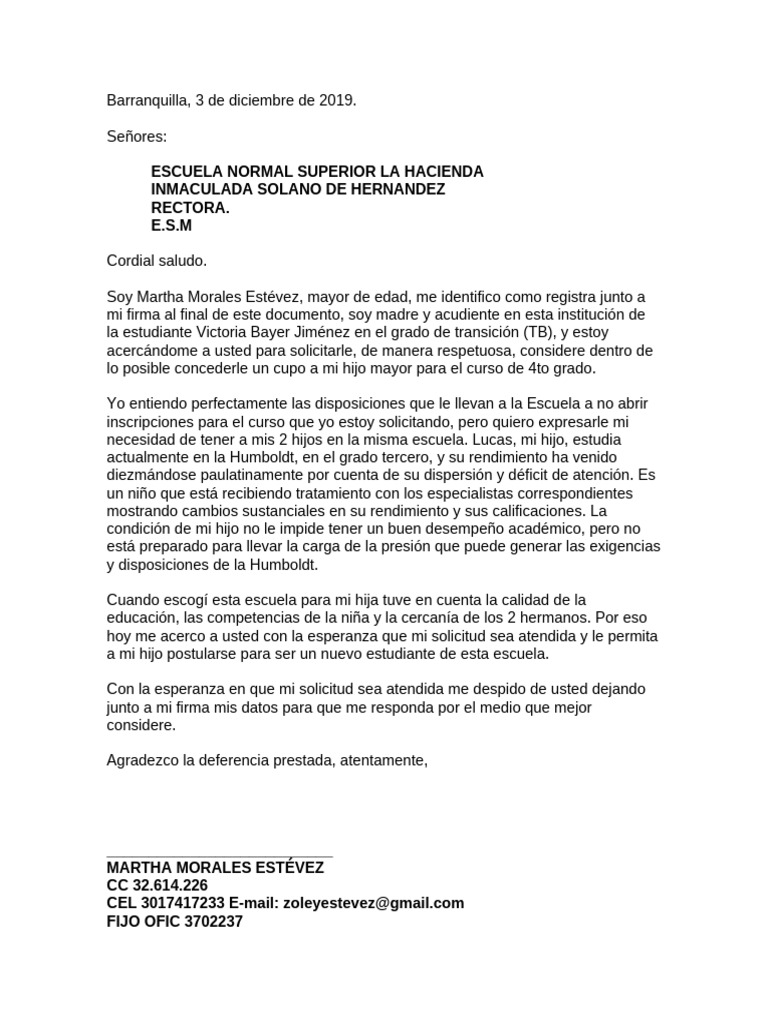 Carta Cupo Lucas | PDF