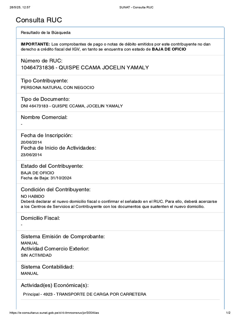 Sunat - Consulta Ruc Jocelin | PDF | Factura | Industrias de servicio