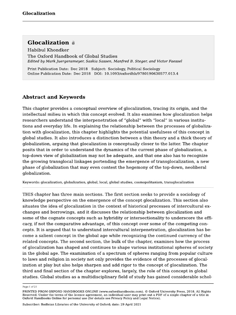 Khondker2019 Glocalization | PDF