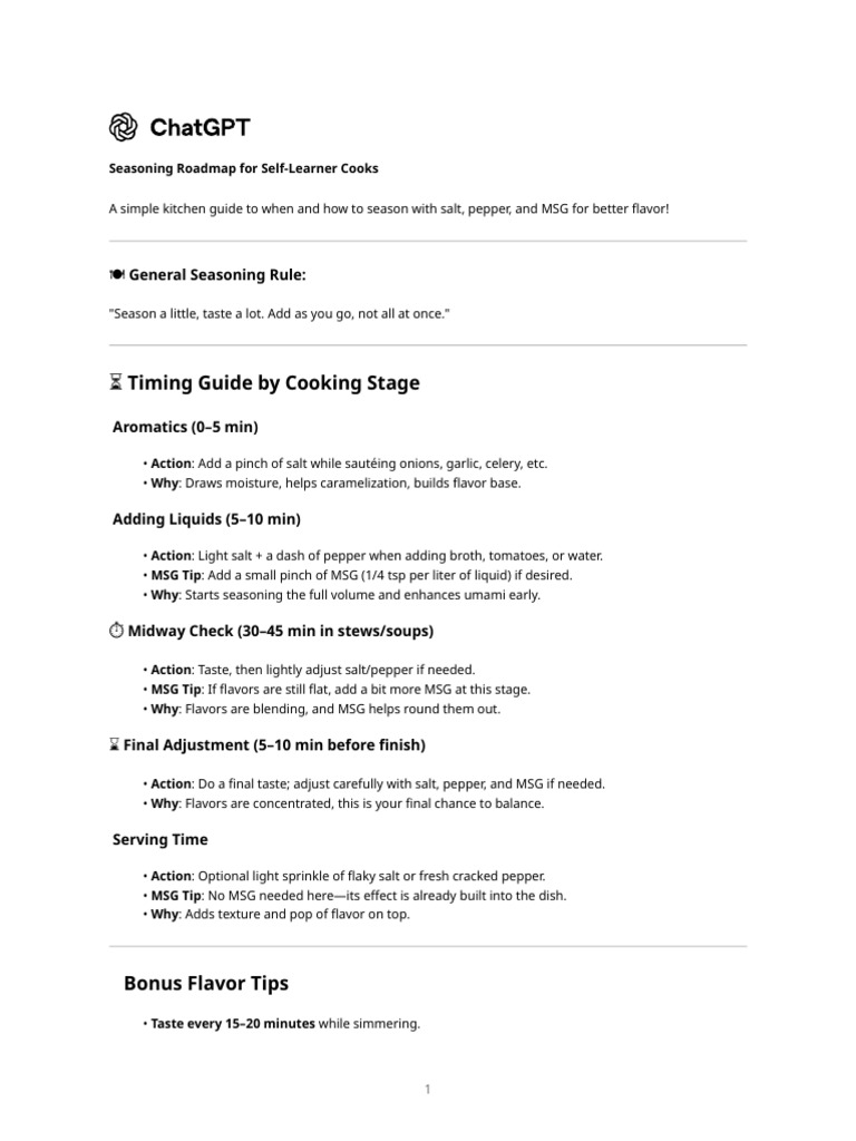 Seasoning Roadmap Cook | PDF