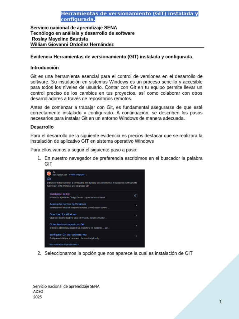 Herramientas de Versionamiento (GIT) Instalada y Configurada | PDF | Control de versiones | Software