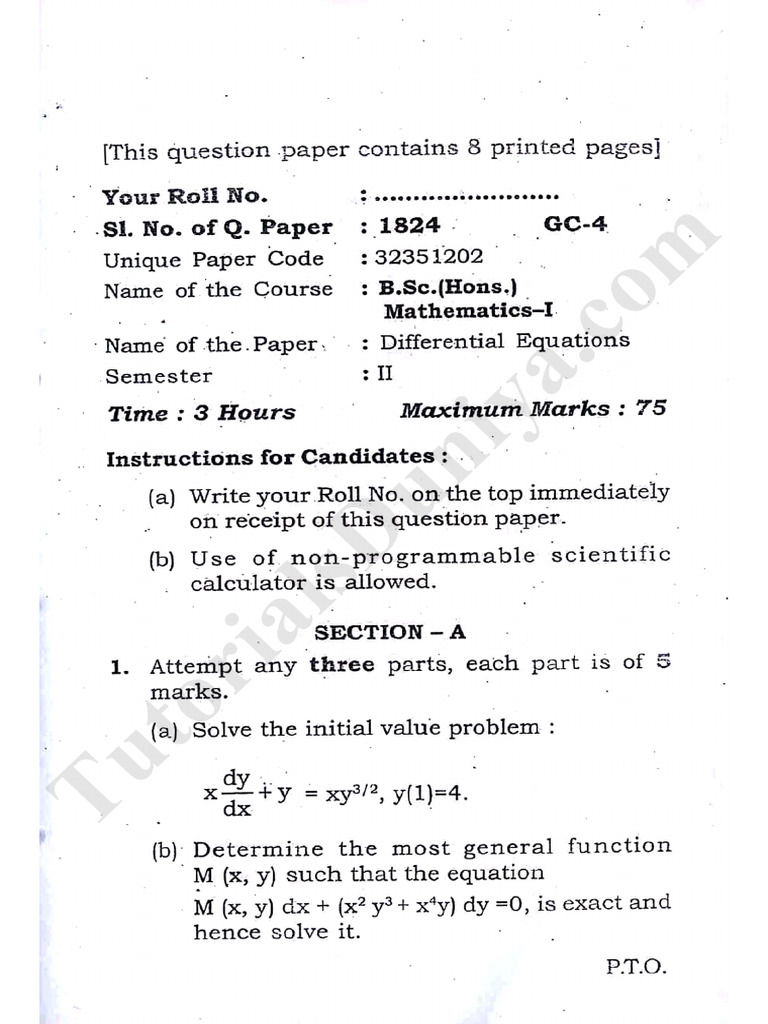 Differential Equations QP 2017 - TutorialsDuniya | PDF