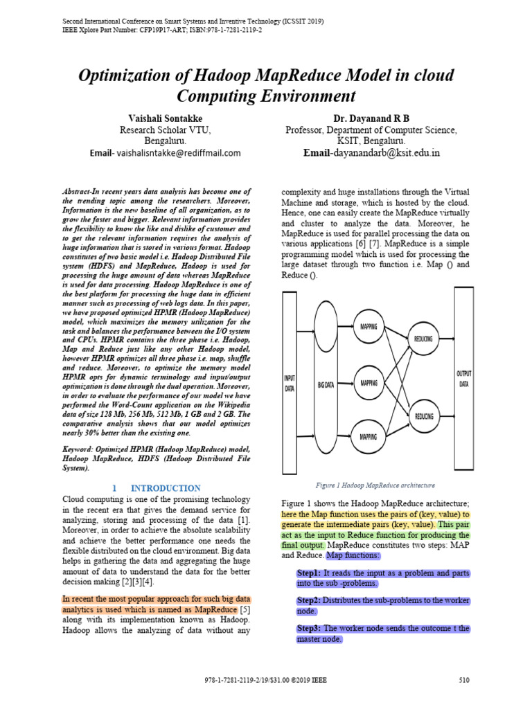 2019, Sontakke - Optimization of Hadoop MapReduce Model in Cloud Computing Environment | PDF ...
