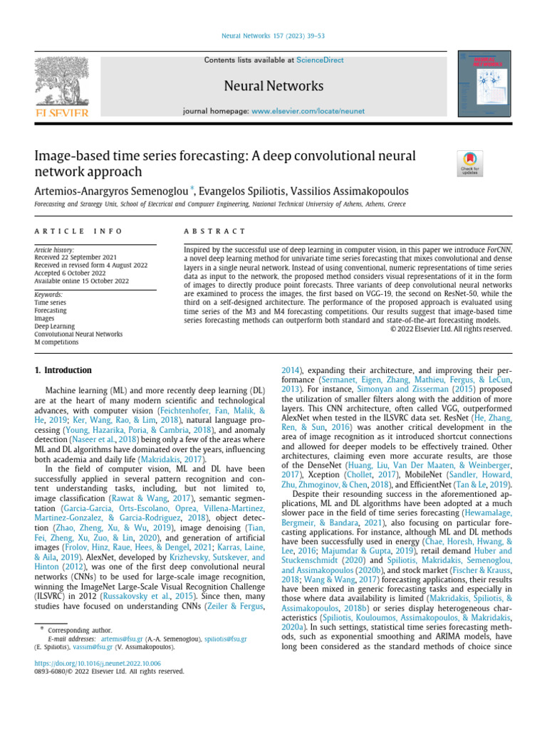 2023, Semenoglou - Image Based Time Series Forecasting | PDF | Forecasting | Time Series