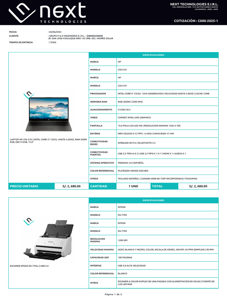 Cotización - C000-2025-1 | PDF | USB | Hardware de la computadora