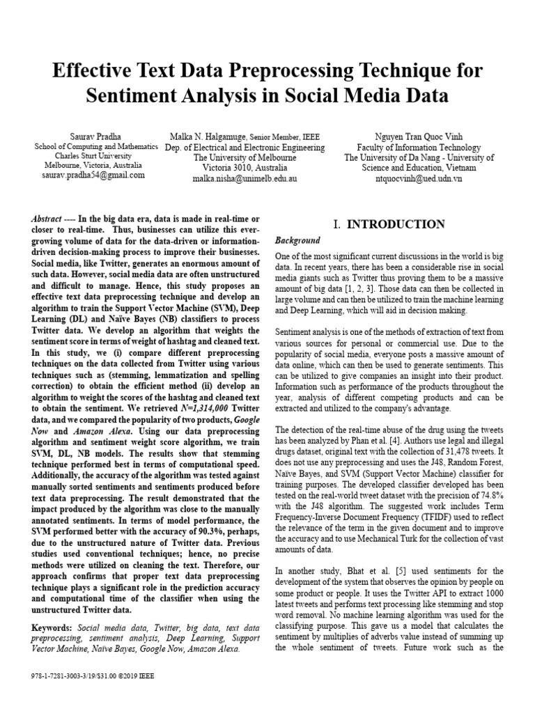 2019, Pradha - Effective Text Data Preprocessing Technique For Sentiment Analysis in Social ...