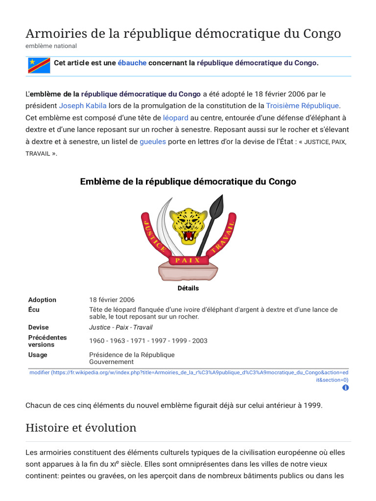 Armoiries de la RDC : Histoire et Signification | PDF
