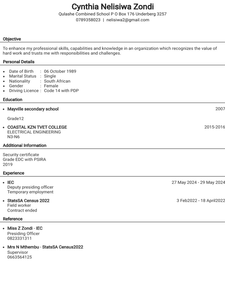 CynthiaZondi CV | PDF