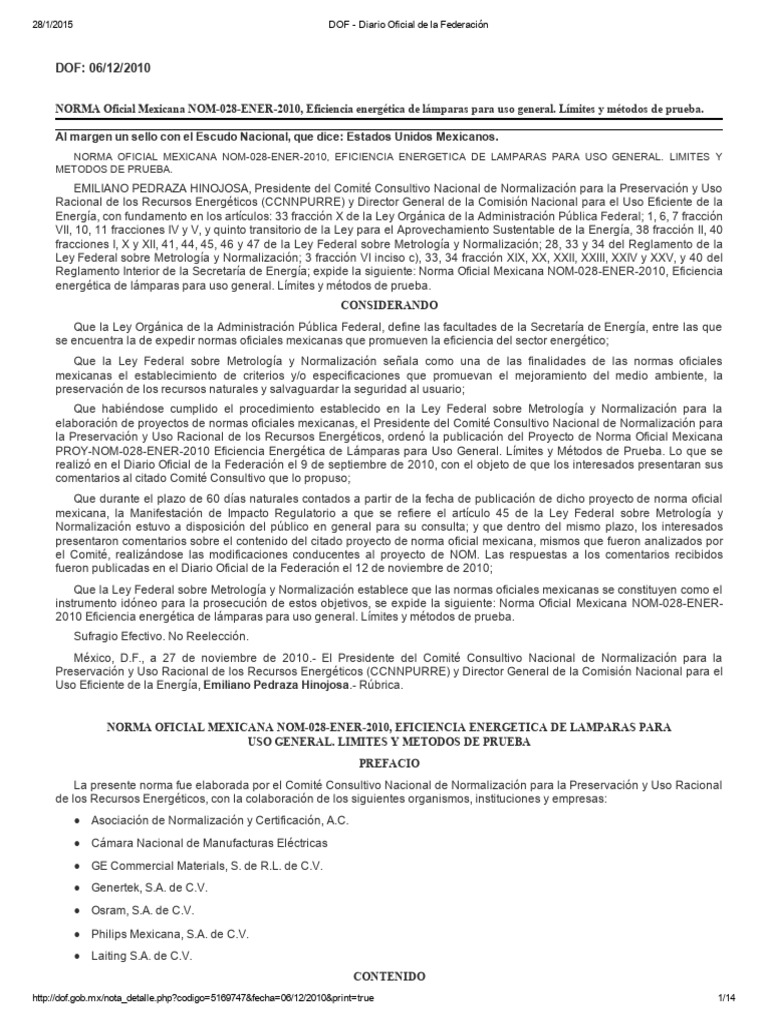 Nom-028-Ener (Lamparas para Uso en General) | PDF | Bombilla incandescente | Lámpara compacta ...