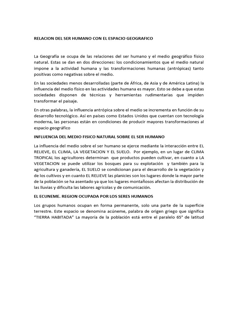 Relacion Del Ser Humano Con El Espacio Geografico | PDF | Desierto ...