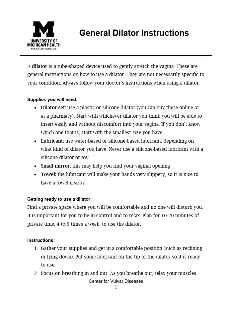 General Dilator Instructions | PDF | Vagina | Clinical Medicine