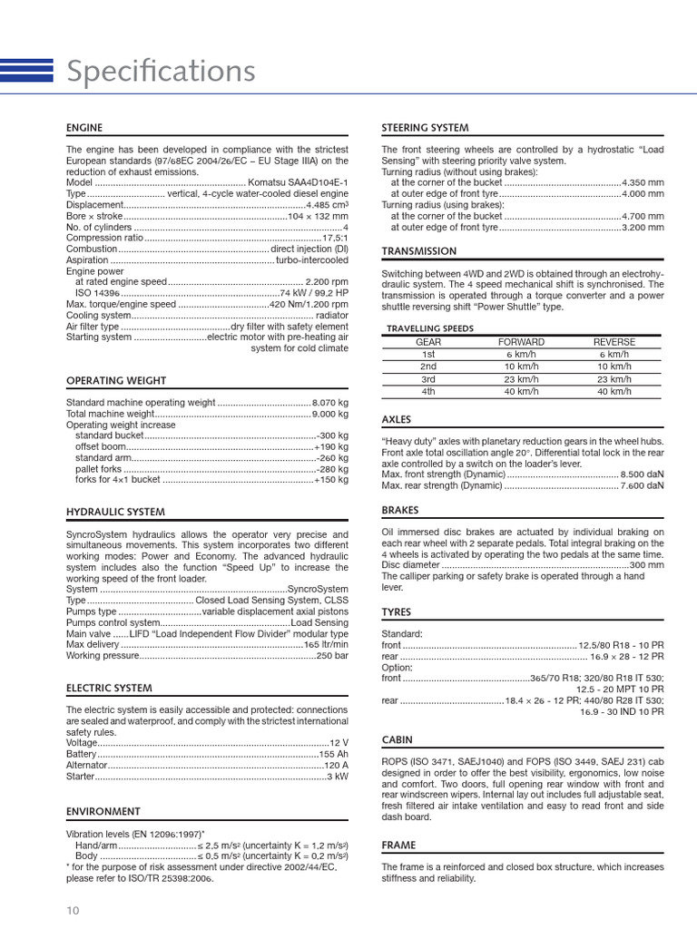 Komatsu Wb93r 5 Backhoe Loader Specifications | PDF | Engines | Diesel Engine
