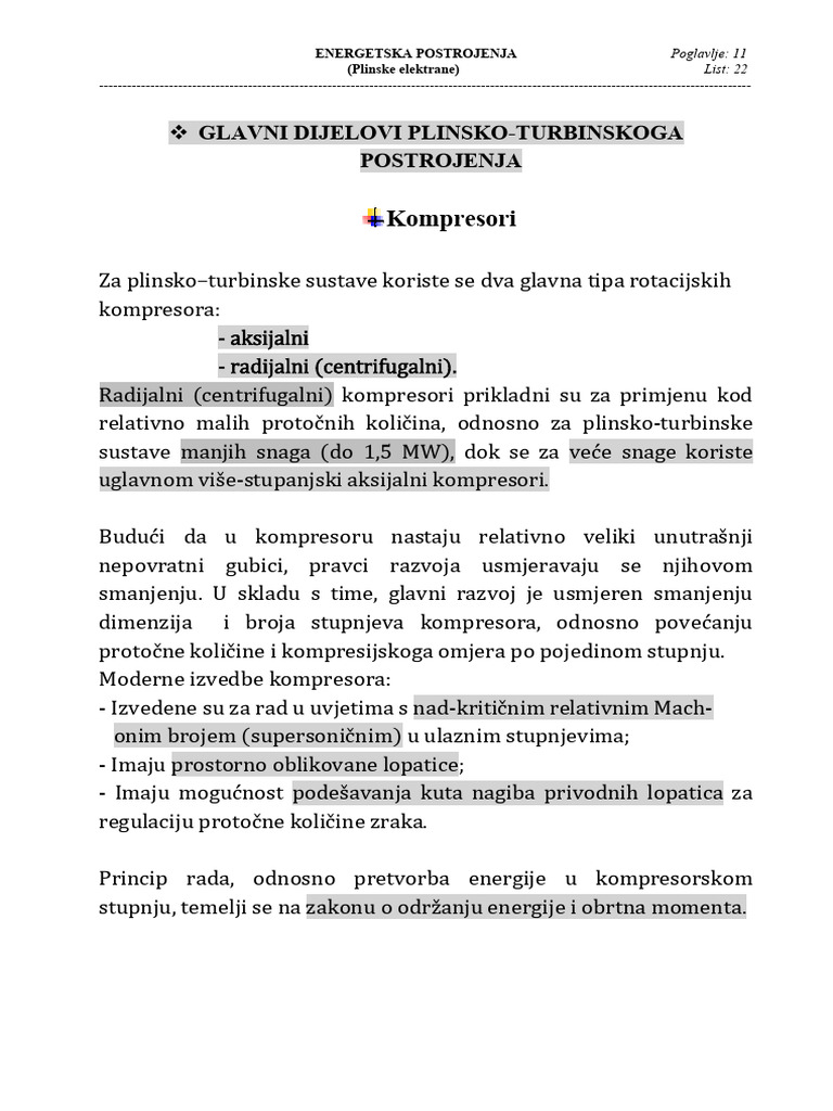 11 2 Energetska Postrojenja - Dijelovi Plinskih Elektrana | PDF
