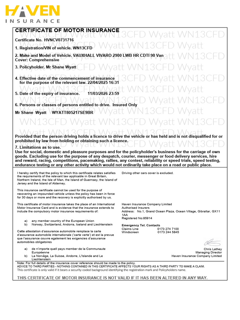 CV Certificate 38799001 | PDF | Insurance | Vehicle Insurance