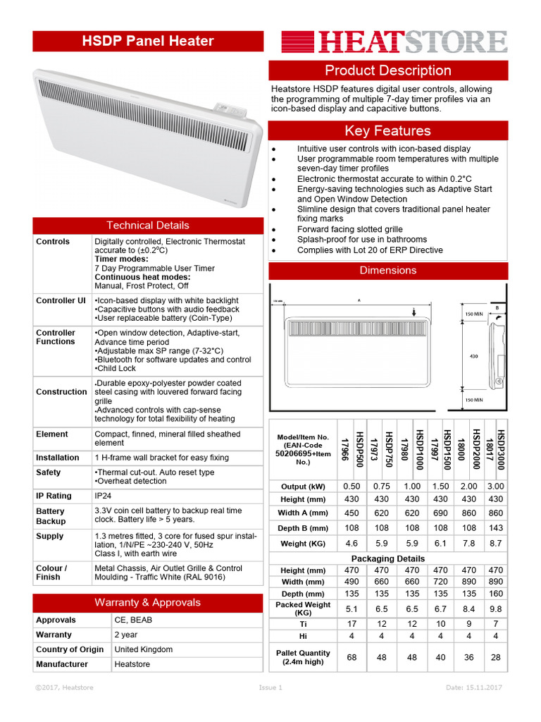 Heatstore HSDP Datasheet | PDF | Thermostat | Timer