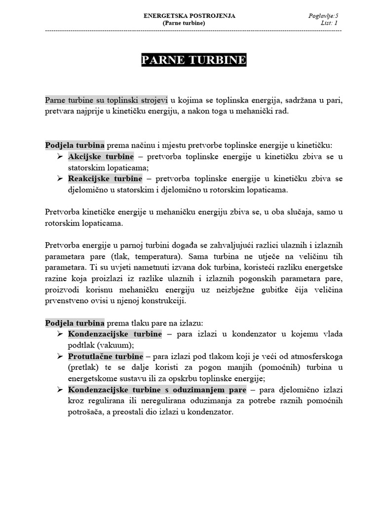 05 Energetska Postrojenja - Parne Turbine | PDF