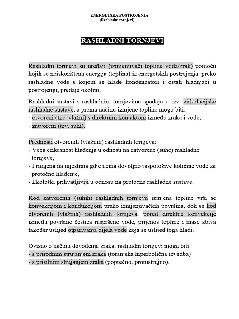 08 Energetska Postrojenja - Rashladni Tornjevi | PDF