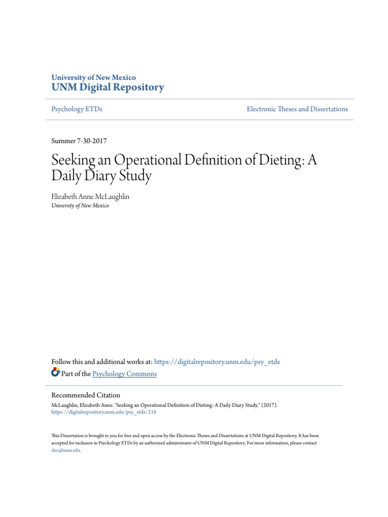 Seeking An Operational Definition of Dieting - A Daily Diary Study ...