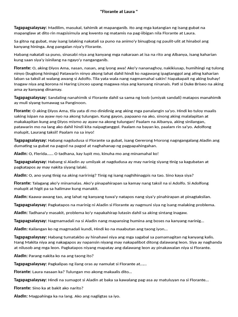 Florante at Laura Script | PDF