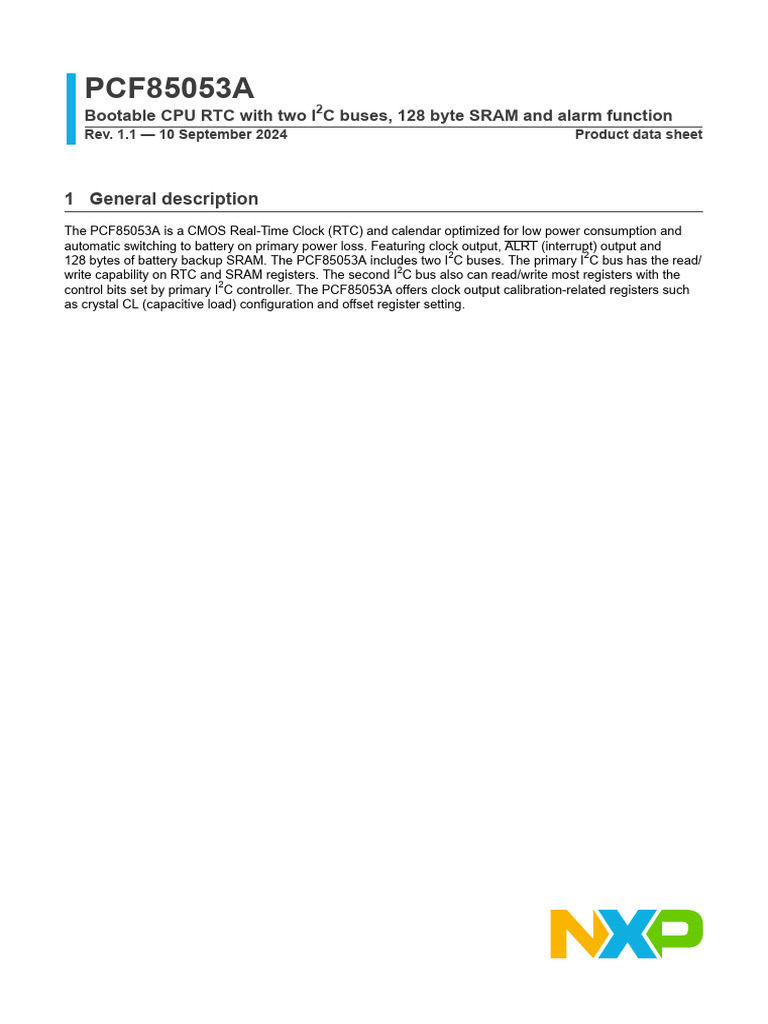 PCF85053A Datasheet | PDF | Binary Coded Decimal | Input/Output