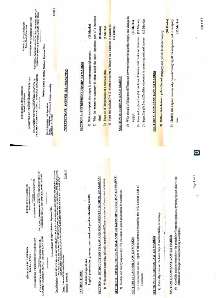 HND Questions 2024 | PDF