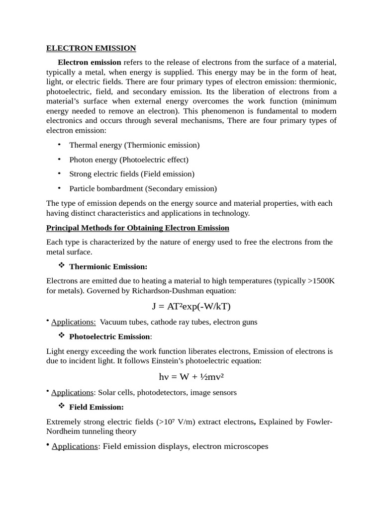 Emission Thermionic | PDF | X Ray | Photoelectric Effect