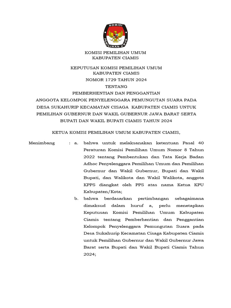 SK Pemberhentian Dan Pengangkatan Kpps Tps 002 SKP CSG | PDF