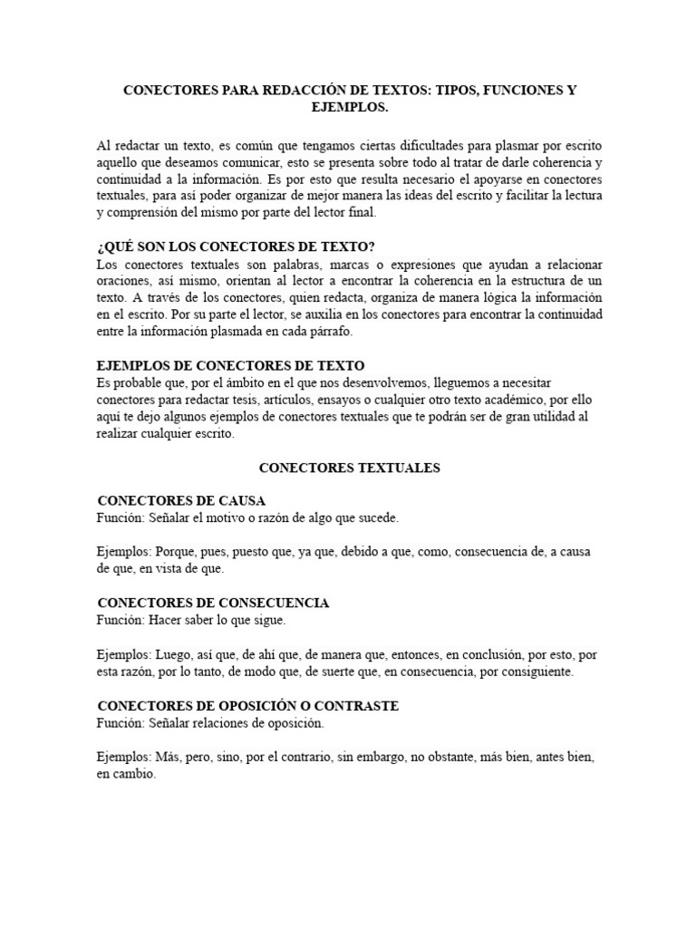 Conectores Textuales: Tipos y Ejemplos | PDF | Información