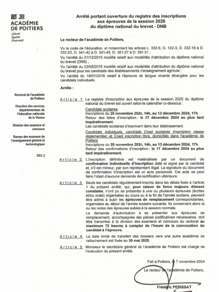 Arr T Acad Mique D Ouverture Des Inscriptions 2025 25074 | PDF