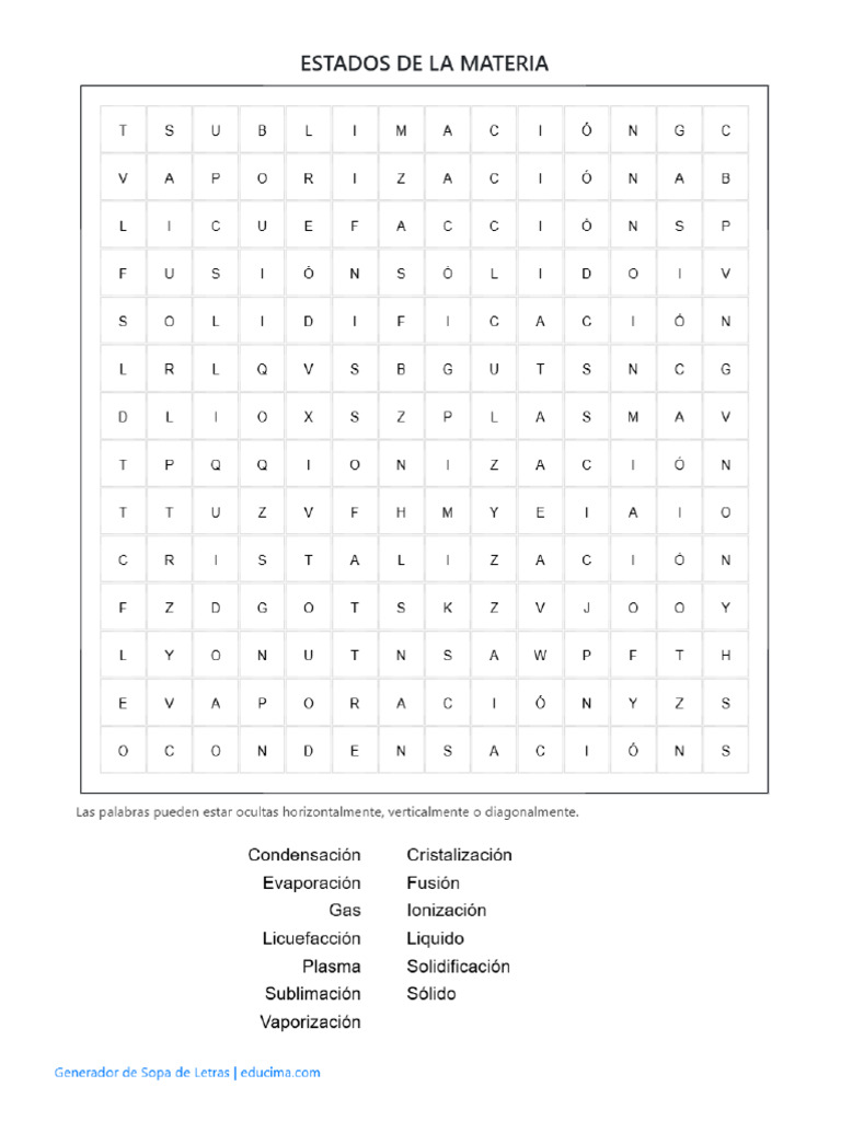 Sopa de Letras Estados de La Materia | PDF