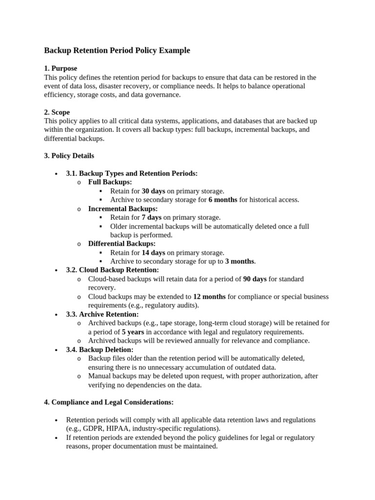 Backup Retention Period Policy Example | PDF | Backup | Computer Data Storage
