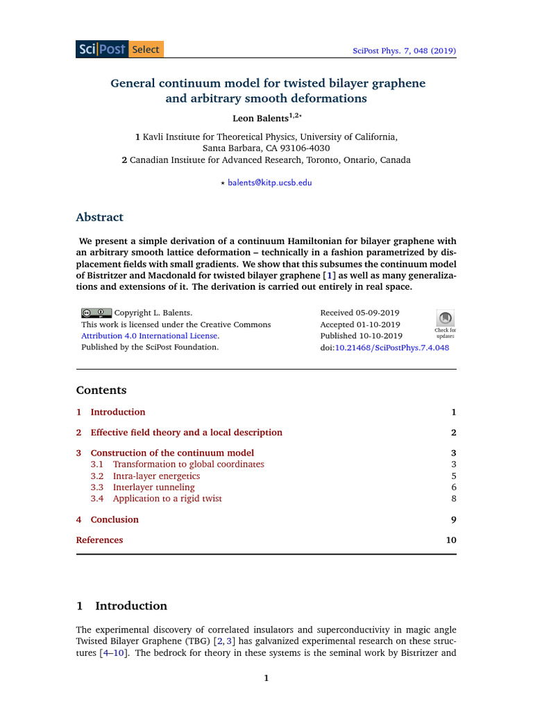 Continuum Model TBLG Balent | PDF | Continuum Mechanics | Perturbation ...