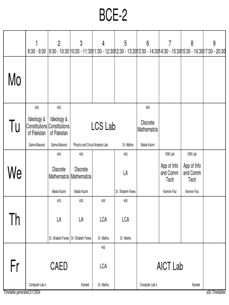 ECE Timetable SP24 Classwise W.E.F 4.3.24 | PDF | Electronic ...