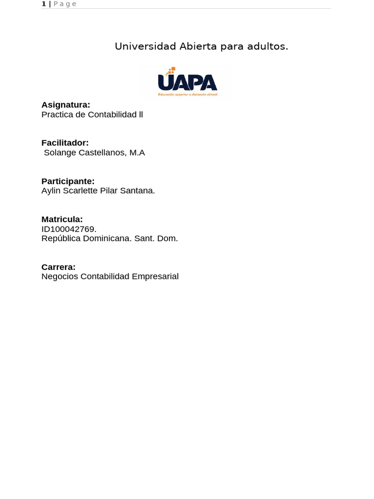 Practica de Cont. Ll TAREA 1 | PDF | Contabilidad | Business