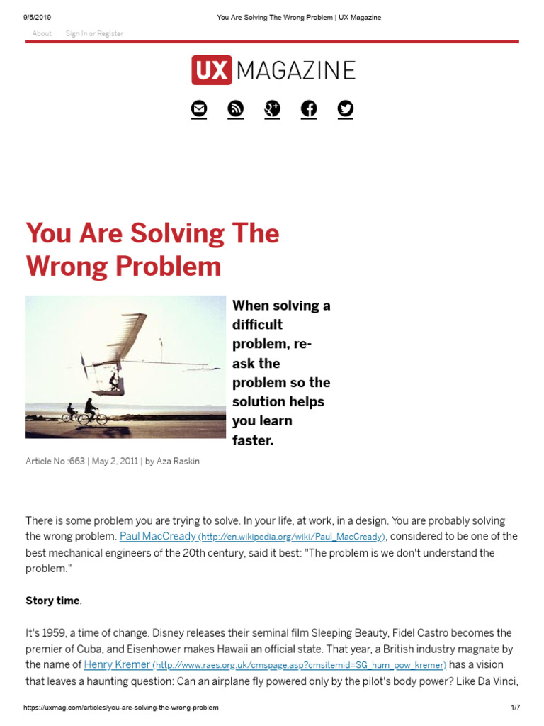 You Are Solving The Wrong Problem UX Magazine | PDF