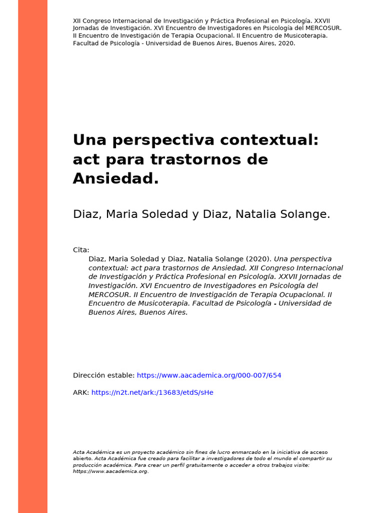 Una Perspectiva Contextual - Act para Trastornos de Ansiedad | PDF ...