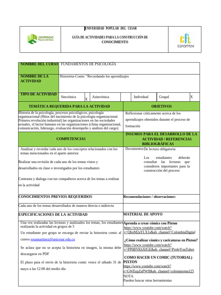 Guía de Actividad - Historieta-Comics - Electiva 1 | PDF | Cómics | Sicología