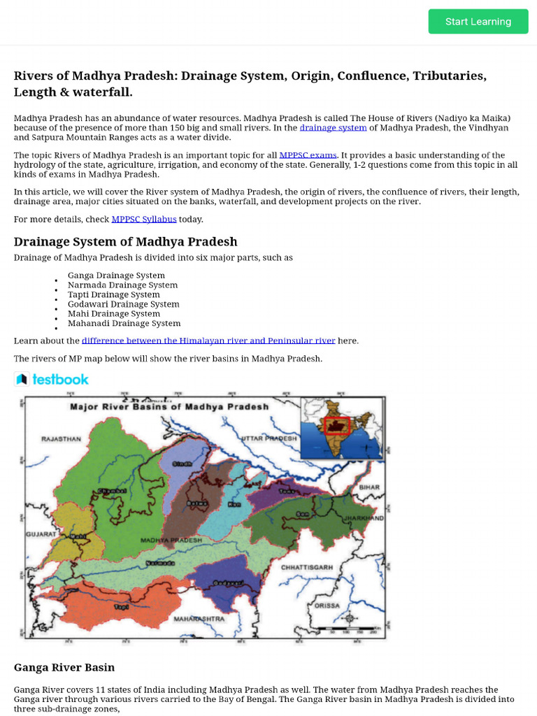 Rivers of Madhya Pradesh (MP) - Check List of River in MP Map! | PDF