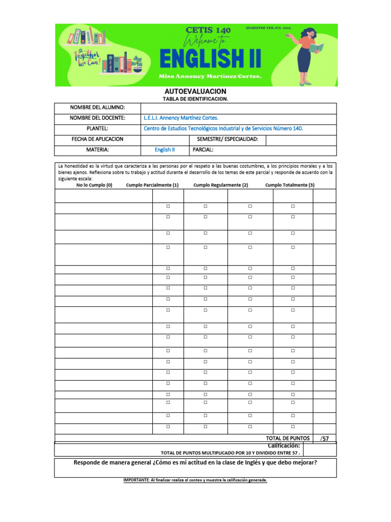 Autoevaluación de Actitudes en Inglés | PDF | Salón de clases | Aprendizaje