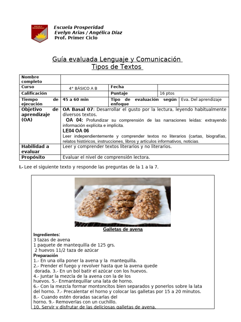 Guía Evaluada Lenguaje | PDF | Gramática | Galleta