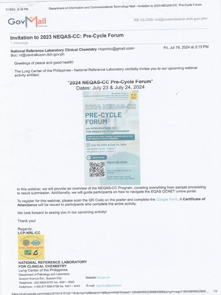 Urgent Invitation To 2024 Neqas-Cc Pre Cycle Forum | PDF