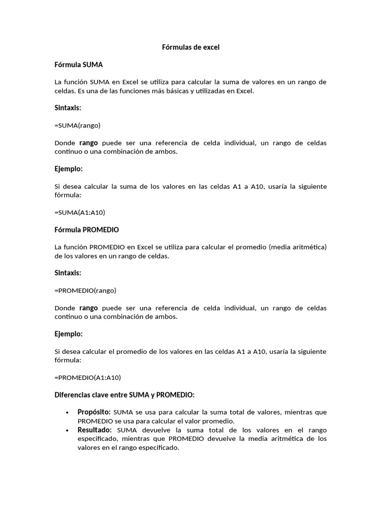 Fórmulas Básicas de Excel PDF | PDF
