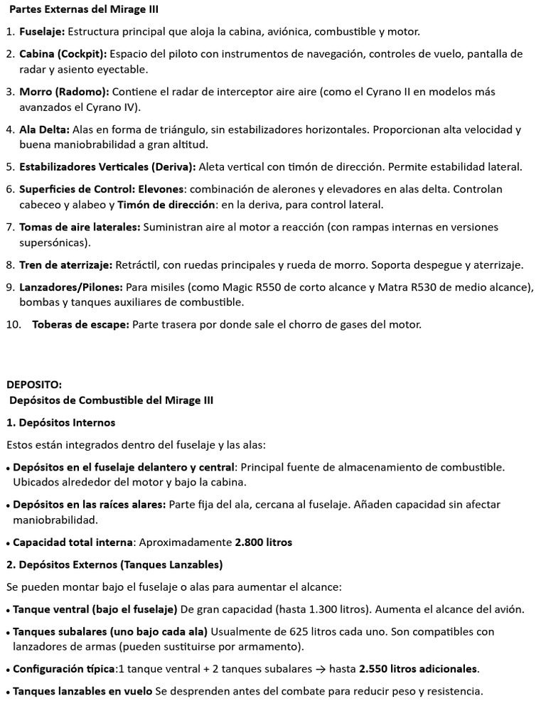 Componentes y Sistemas del Mirage III | PDF | Avión | Superficies de ...