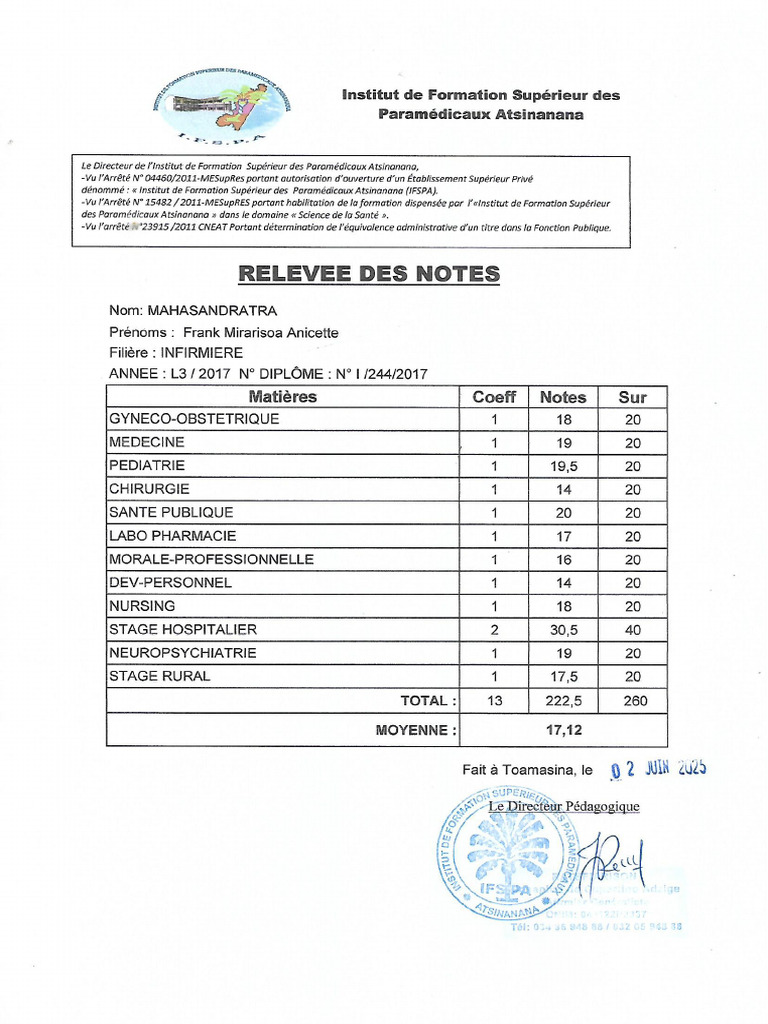 Releve de Note l3 | PDF