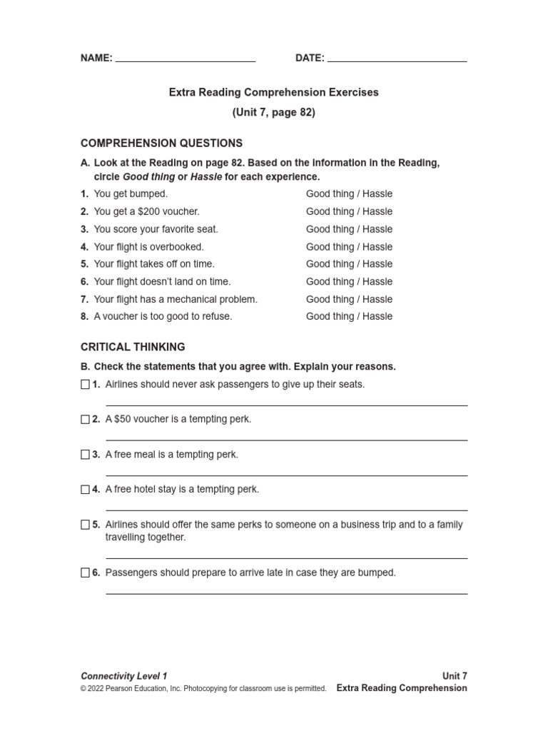 CTY1 Extra Reading Comprehension Unit 7 | PDF