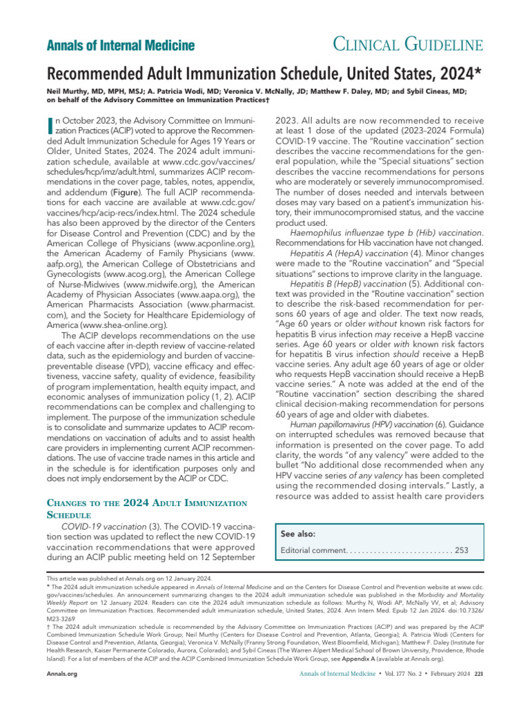 Murthy Et Al 2024 Recommended Adult Immunization Schedule United States ...