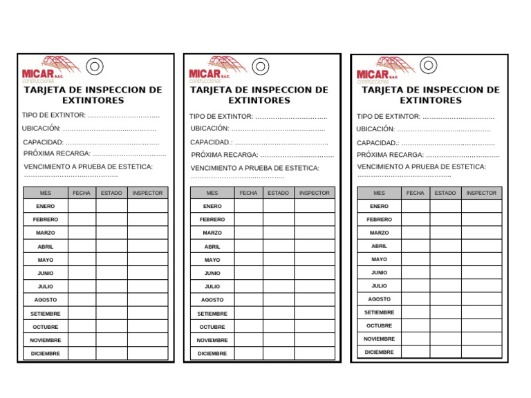 Tarjeta de Inspección Extintores | PDF